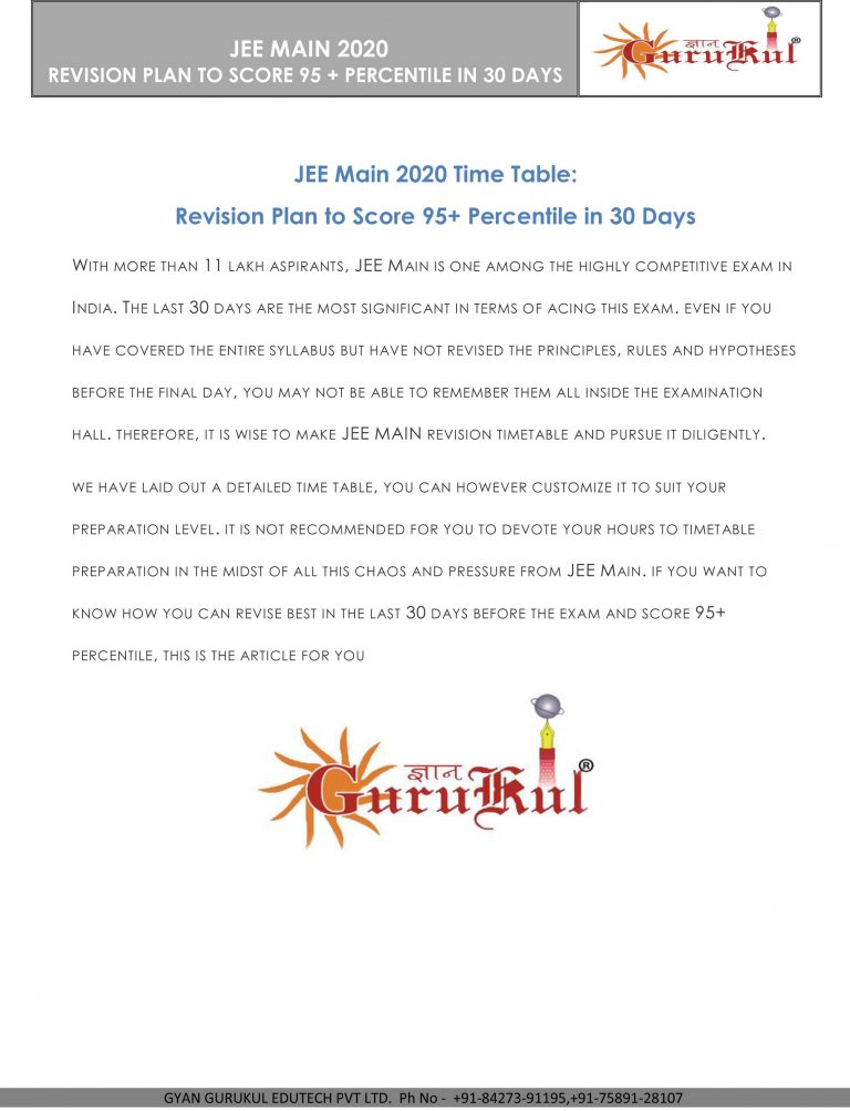 JEE MAINS 2020 – 4 WEEK Revision Plan to Score More Than 95 Percentiles ...